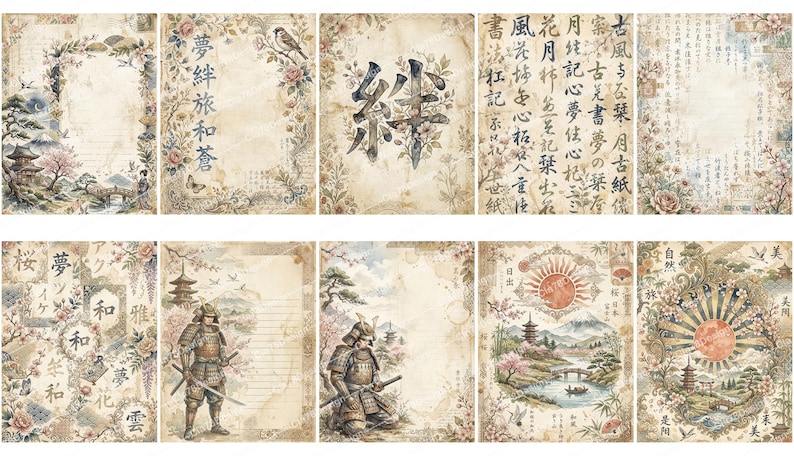 Vintage Japanese Digital Paper | Ukiyo-e Scrapbooking Backgrounds ...