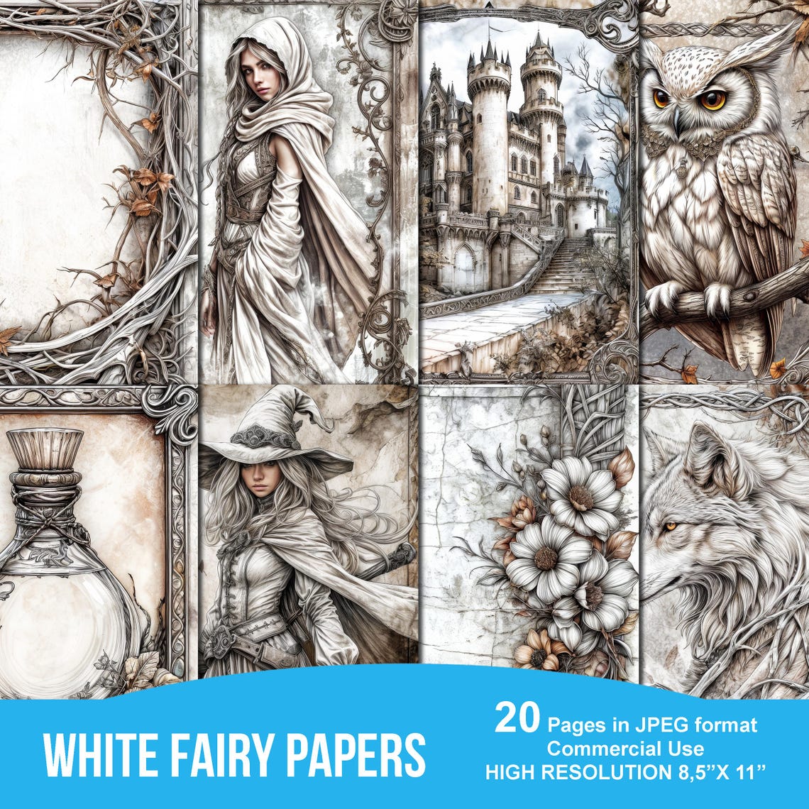 White Fairy Enchanted Forest Digital Papers - Ethereal Woodland Junk ...