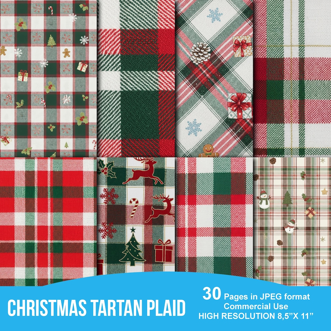 Digitaal papier met tartanruit, geruite kerstpatronen, rood groen goud ...