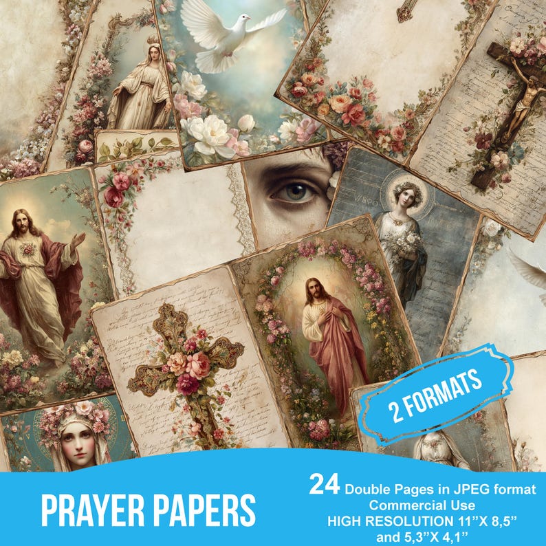 Prayer Junk Journal Paper, Christian Floral Printable Ephemera, Jesus ...