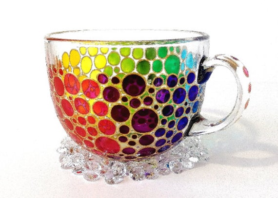 Coffee Mug Rainbow Mug Modern Mug Colorful Large Glass Cup Multi Coloured Bubbles Mug Sun Catcher Painted Glass Cup Pride Gift Etsy UK