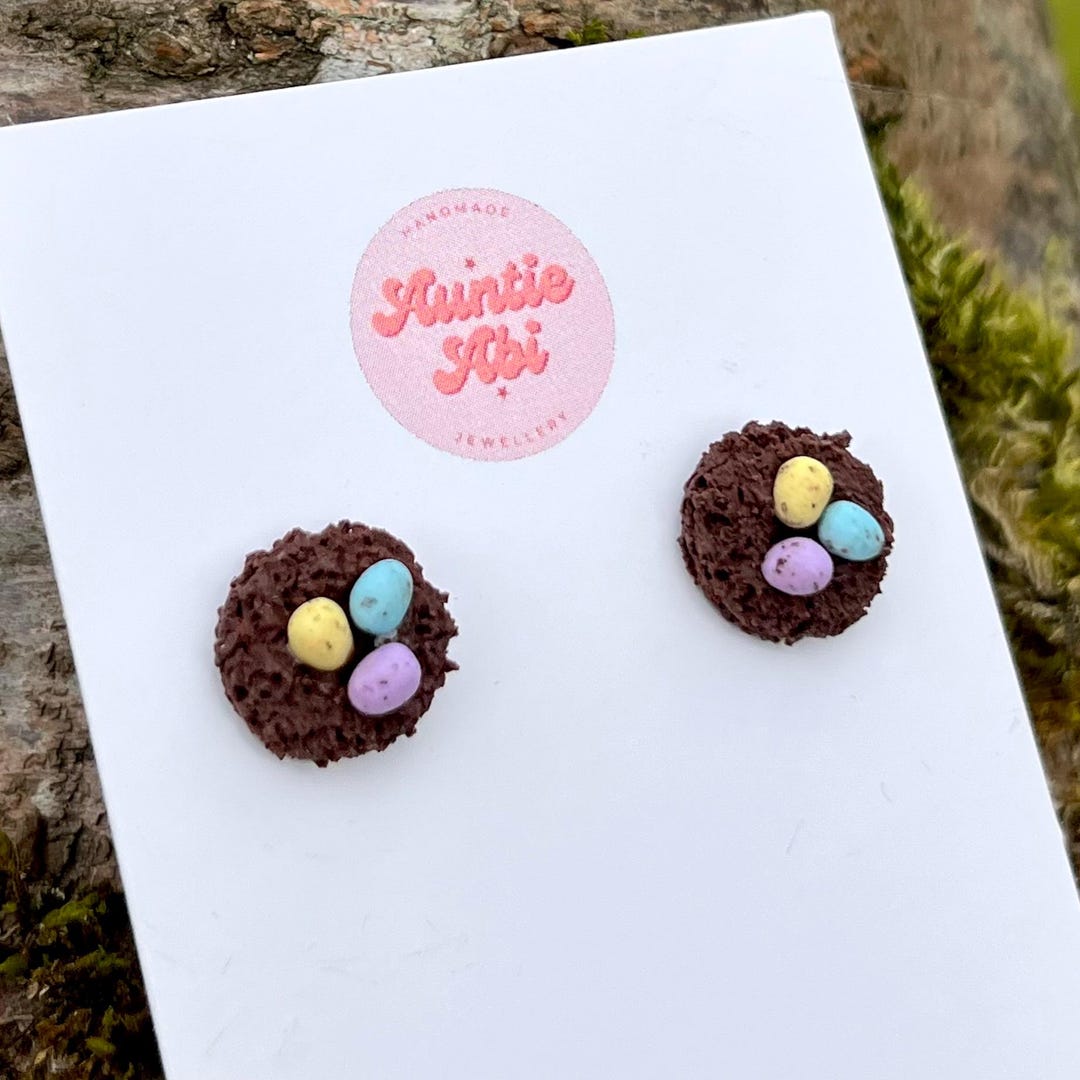 Handmade Mini Egg Nest Studs: Polymer Clay Easter Earrings - Etsy