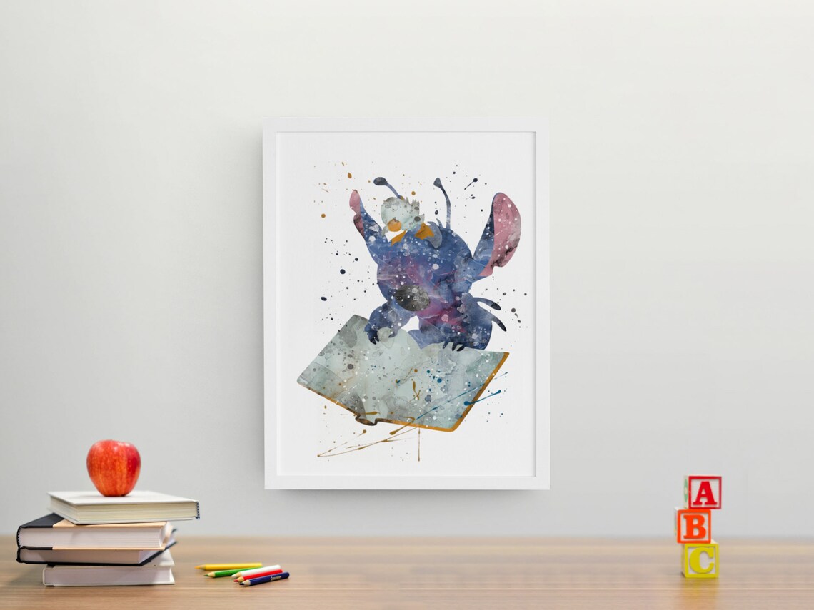 Stitch Reading Book Watercolor Prints Lilo & Stitch Disney - Etsy