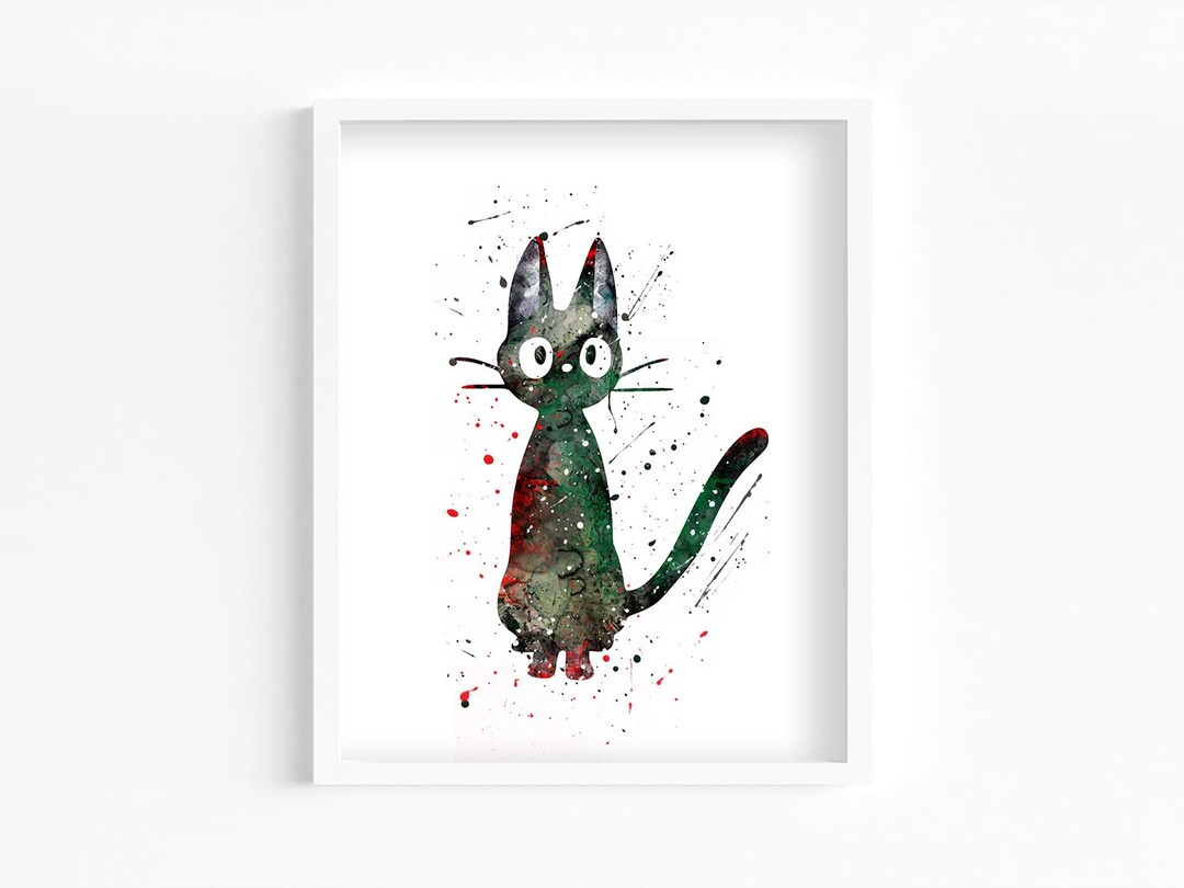 Jiji Cat Watercolor Print, Anime Digital Painting, Home Wall Artwork ...