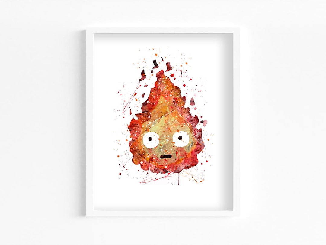 Calcifer Watercolor Print, Fire Anime Digital Painting, Home Wall ...