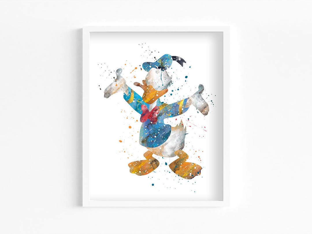Donald Duck Happy Watercolor Print, Disney Digital Painting, Home Wall ...
