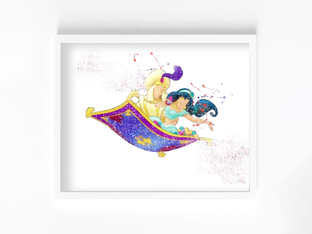Aladdin and Jasmine Watercolor Print, Digital Painting, Home Wall ...