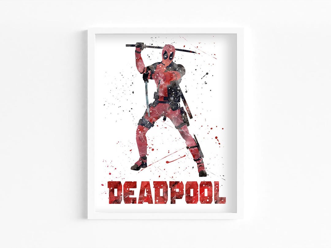 Deadpool Watercolor Print, Superhero Digital Painting, Home Wall ...