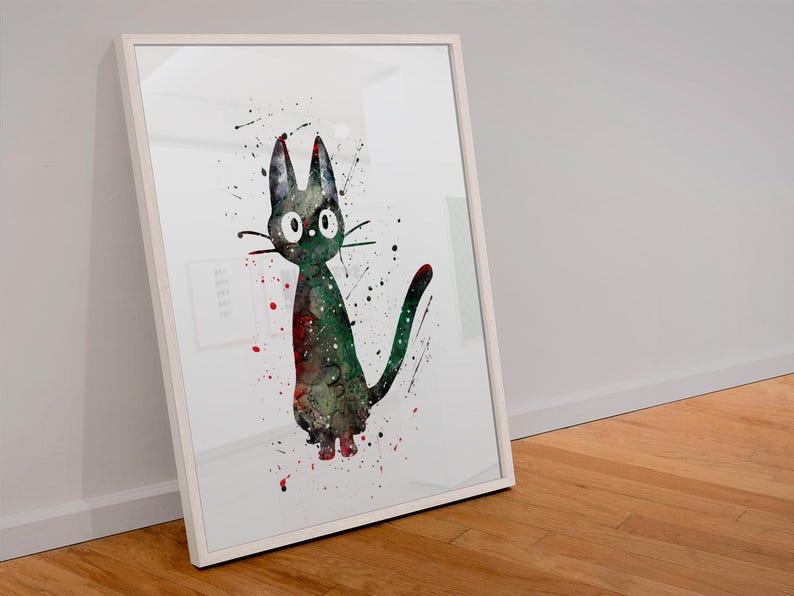Jiji Cat Watercolor Print, Kiki's Delivery Service Digital Painting ...