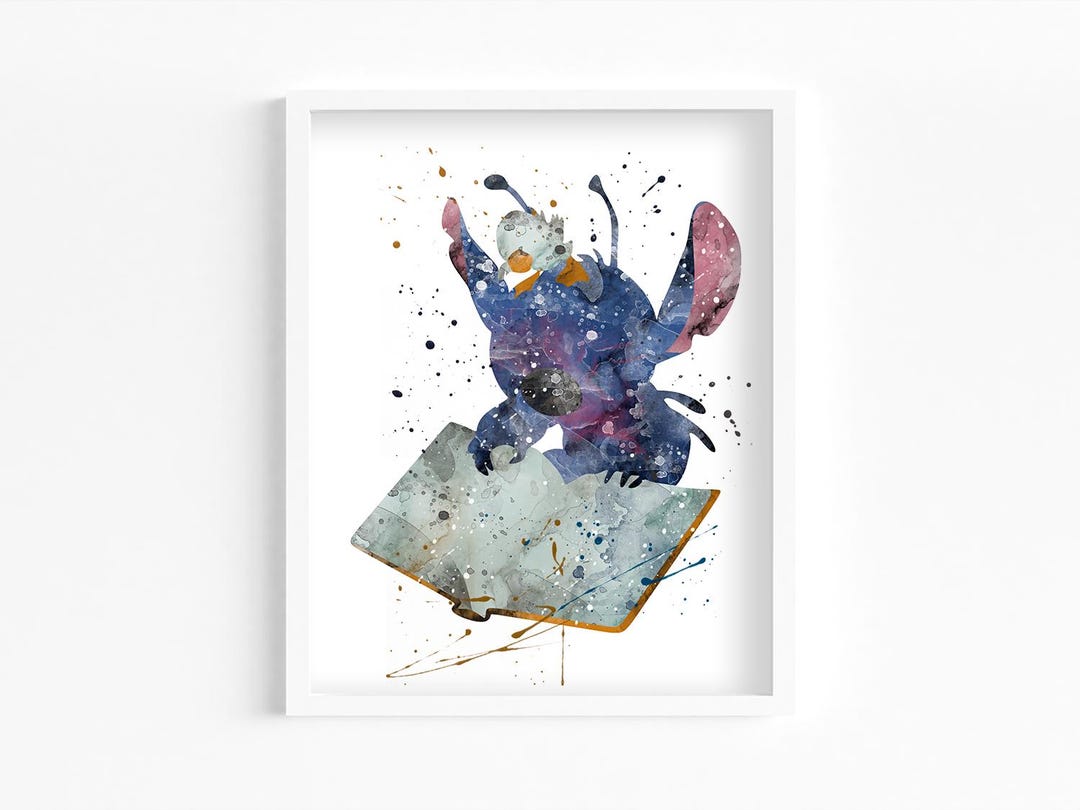 Stitch Reading Book Watercolor Print, Lilo & Stitch Disney Digital ...