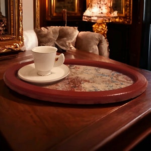 Wooden Red Hand Painted Serving Tray. Oval Decorative Wooden Tray ...