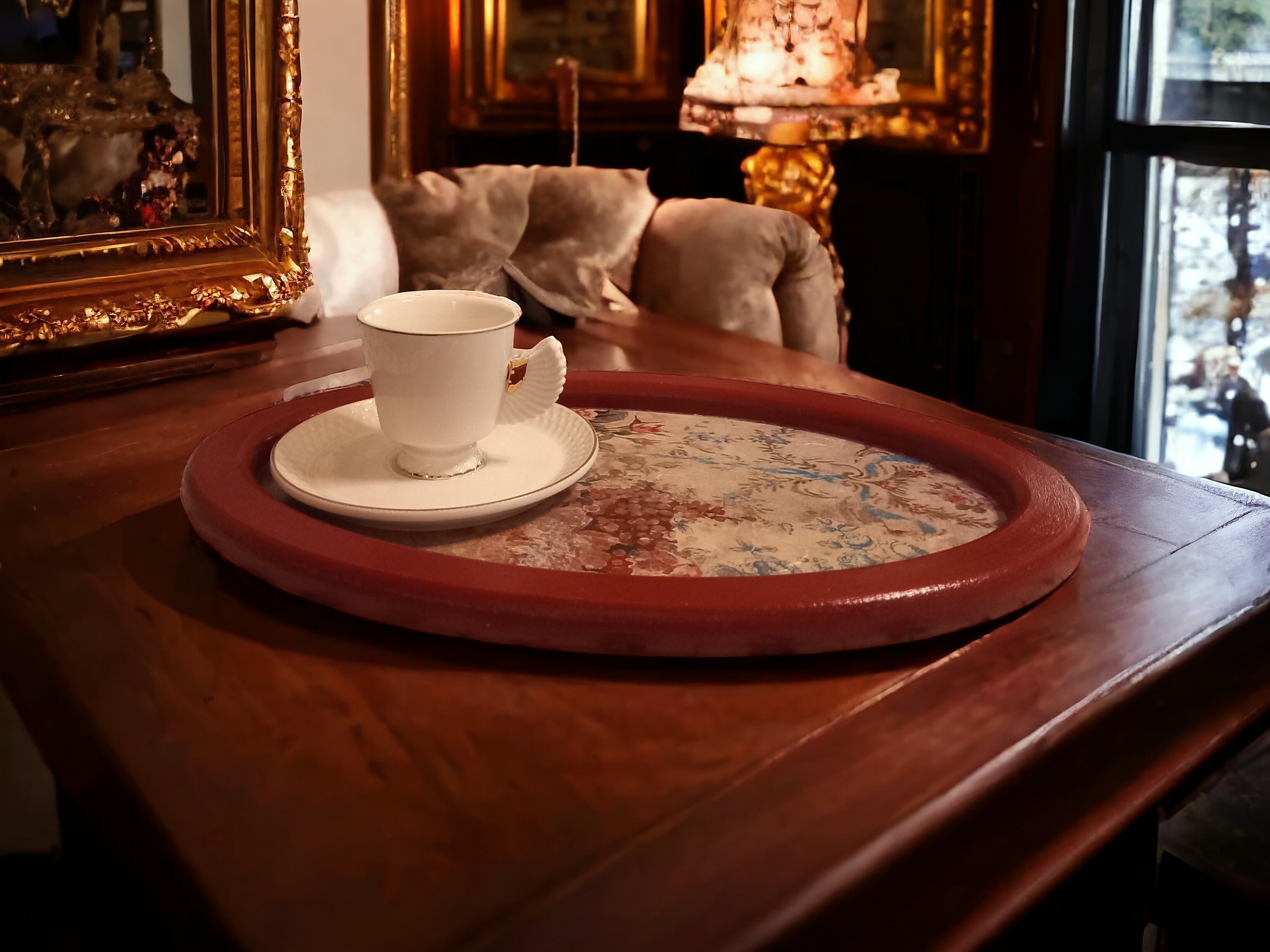 Wooden Red Hand Painted Serving Tray. Oval Decorative Wooden Tray ...