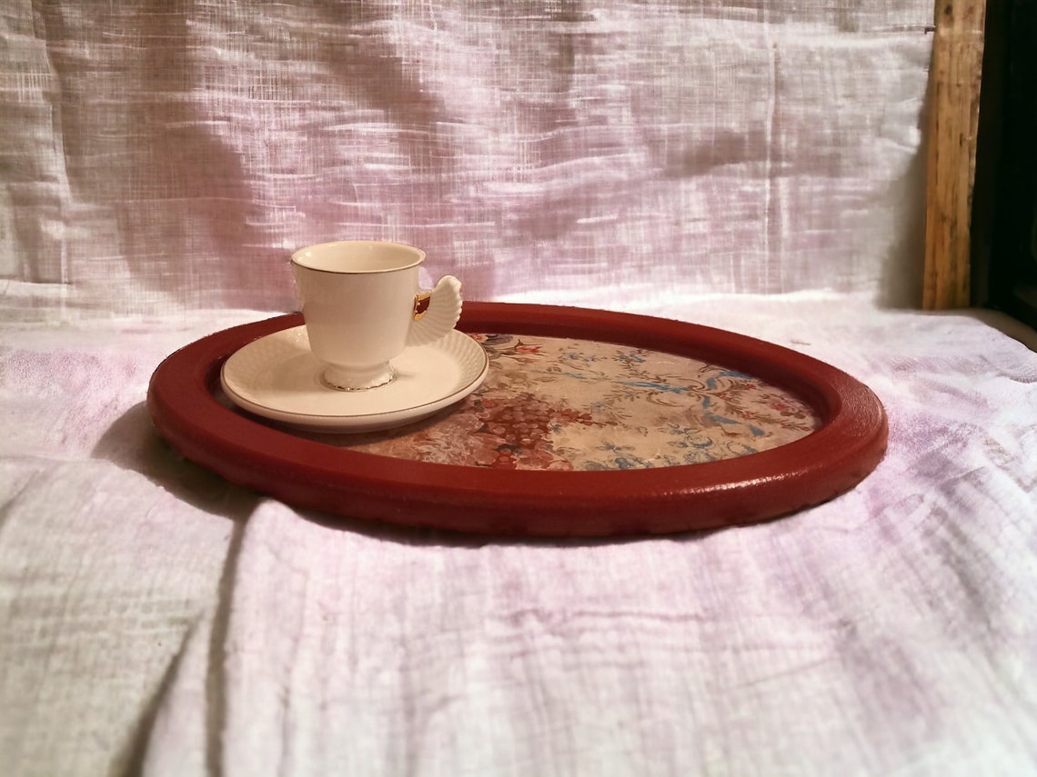 Wooden Red Hand Painted Serving Tray. Oval Decorative Wooden Tray ...