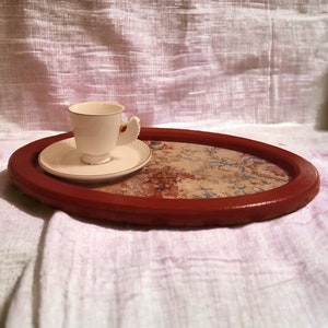 Wooden Red Hand Painted Serving Tray. Oval Decorative Wooden Tray ...