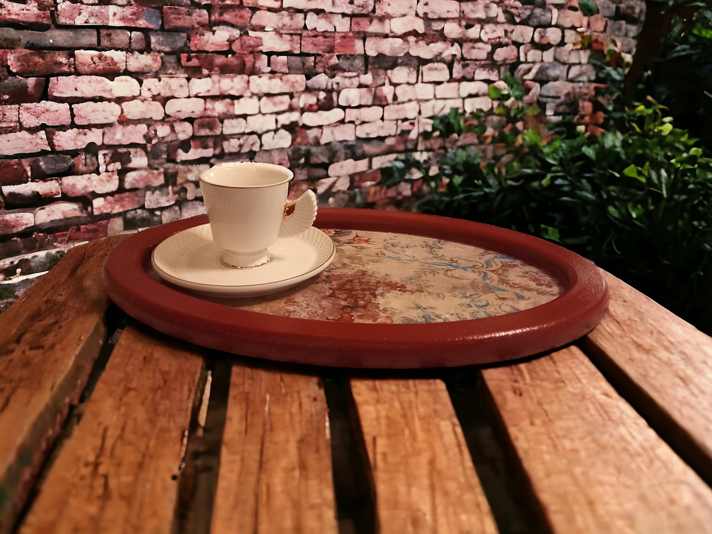 Wooden Red Hand Painted Serving Tray. Oval Decorative Wooden Tray ...