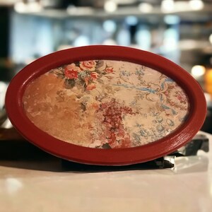 Wooden Red Hand Painted Serving Tray. Oval Decorative Wooden Tray ...
