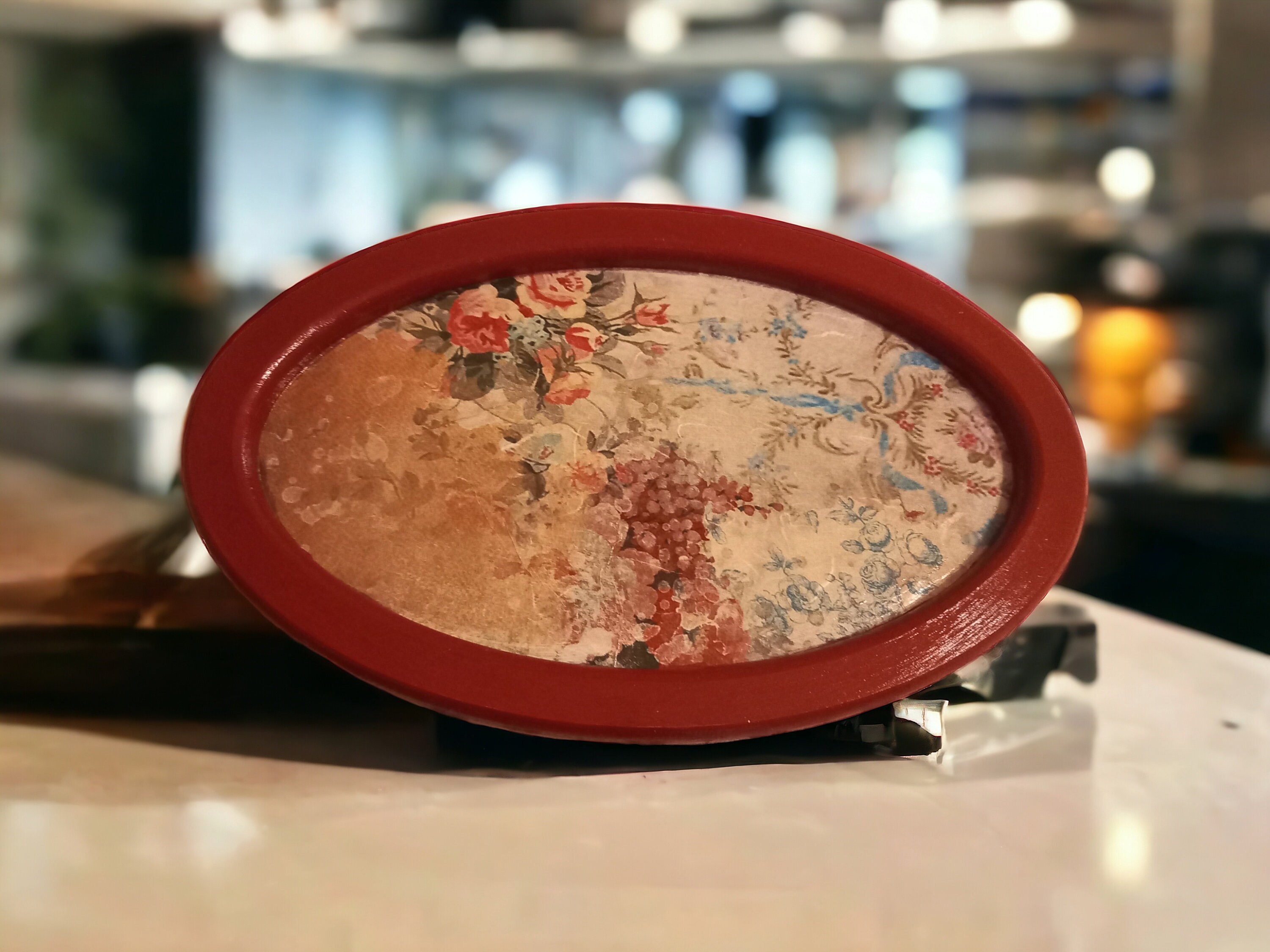 Wooden Red Hand Painted Serving Tray. Oval Decorative Wooden Tray ...