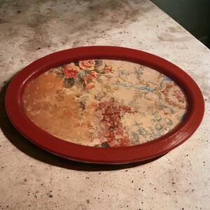 Wooden Red Hand Painted Serving Tray. Oval Decorative Wooden Tray ...