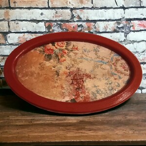 Wooden Red Hand Painted Serving Tray. Oval Decorative Wooden Tray ...