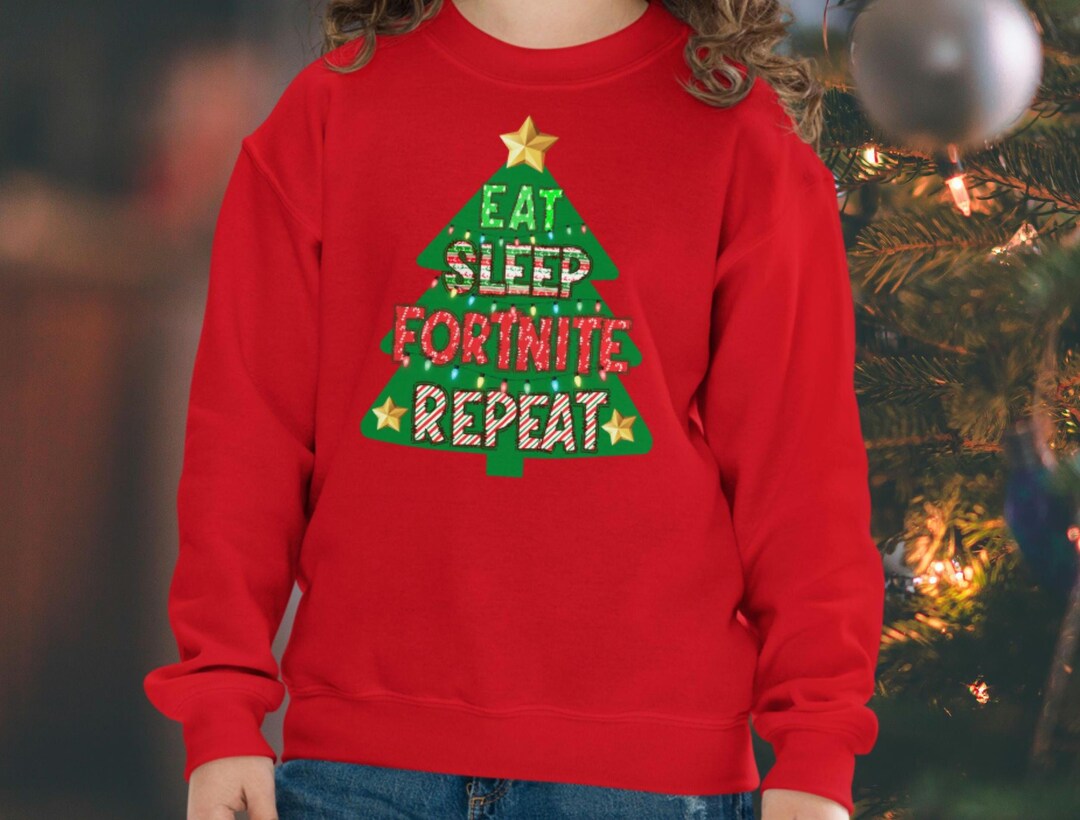 Eat Sleep Game Repeat Gamer Christmas Sweatshirt Fort Gamer Xmas Jumper ...