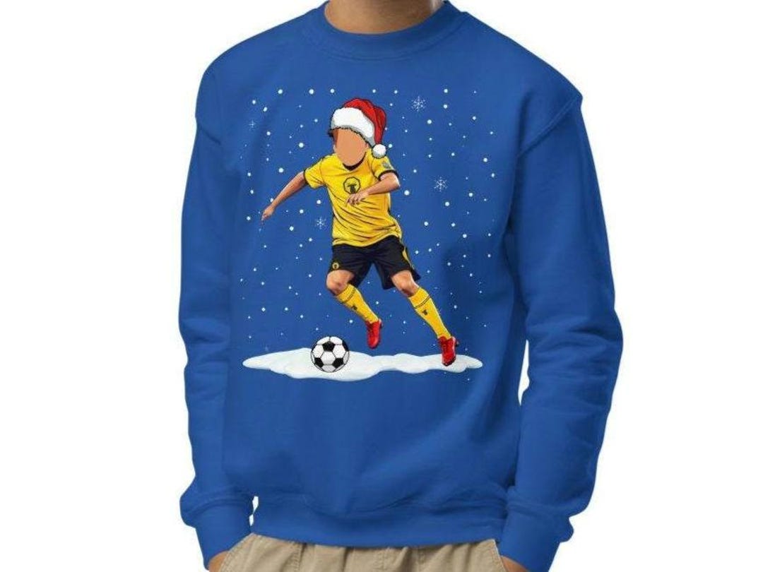 Football Christmas Jumper for Kids Yellow & Black Soccer Player ...