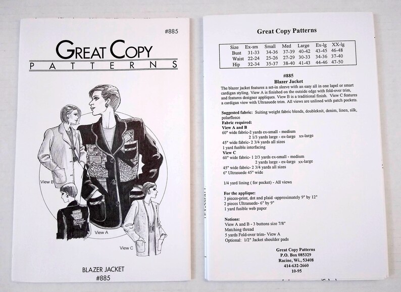 Vintage Great Copy Patterns 885 Blazer Jacket New, Sewing Patterns ...