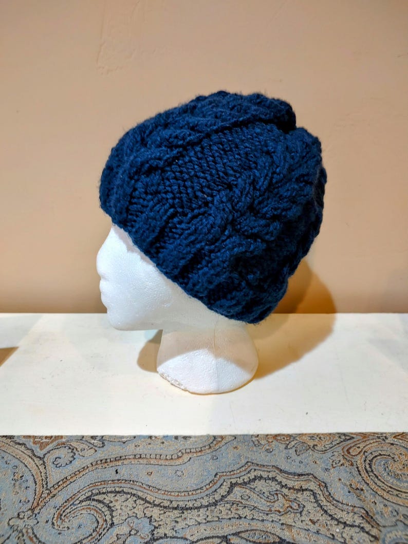 Navy Blue Cable Knit Winter Hat - Etsy