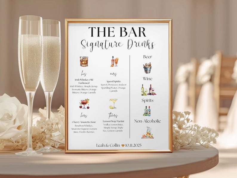 Editable Wedding Bar Sign: Signature Drink Menu Canva Template (digital ...