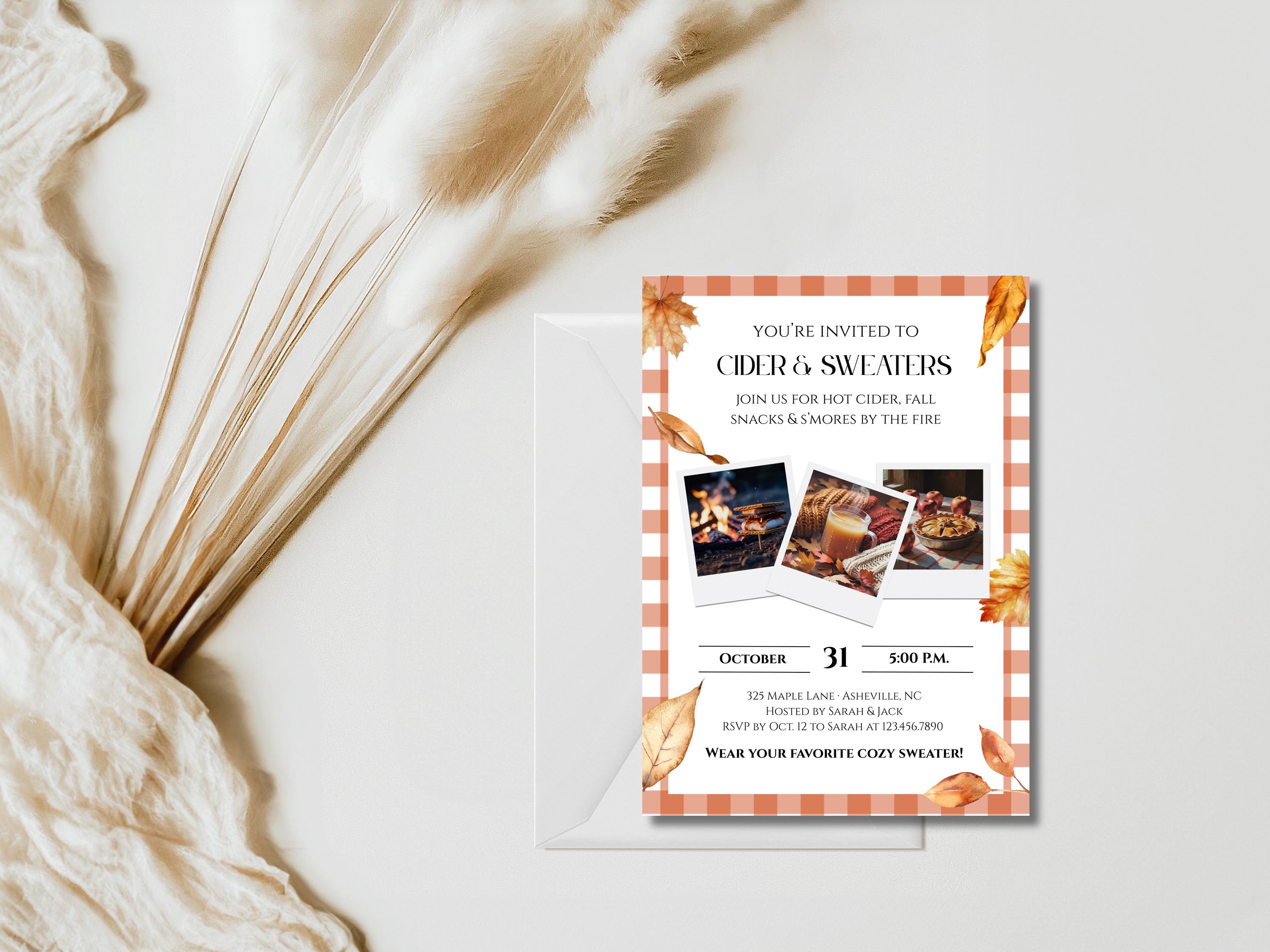 Cider and Sweaters Fall Party Invitation Template: Editable Apple Cider ...