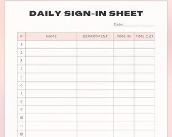 Printable Sign in Sheet - Etsy