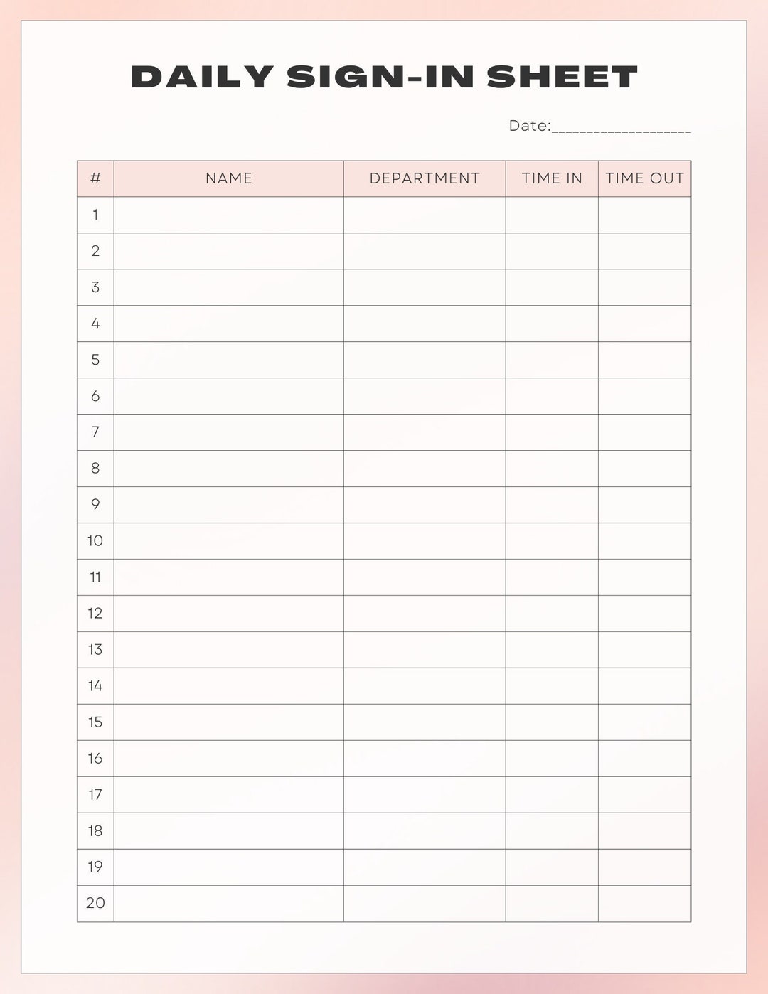 Daily Sign in Sheet - Etsy