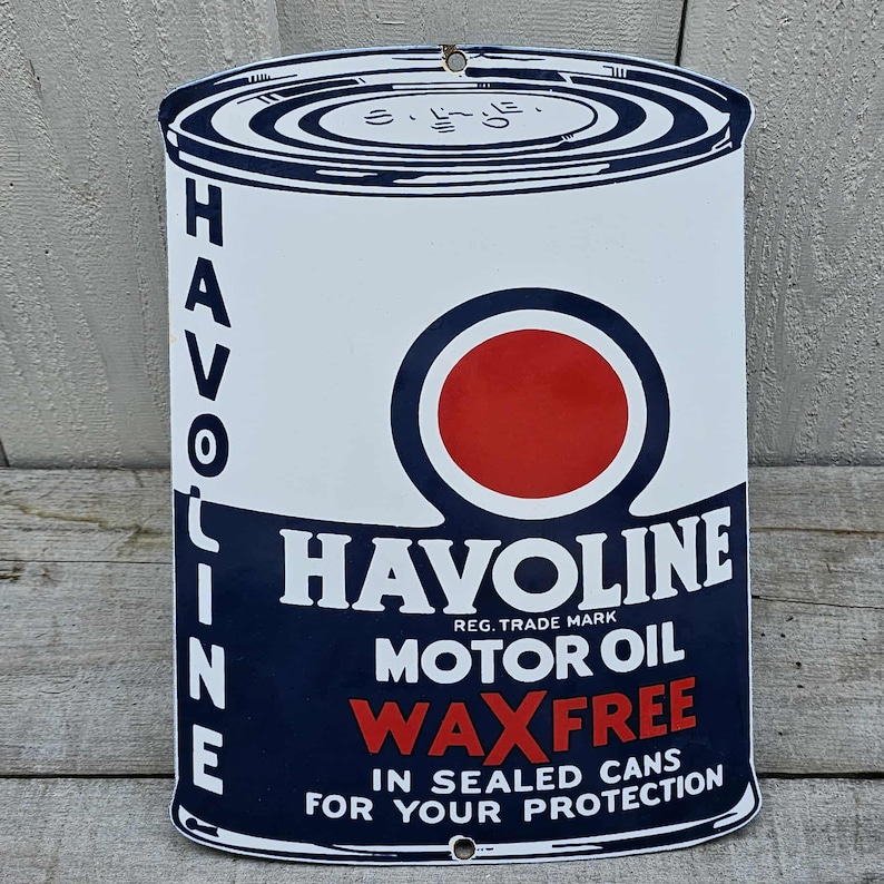 Vintage Havoline Motor Oil Can Double Sided Porcelain Sign • Garage Man ...