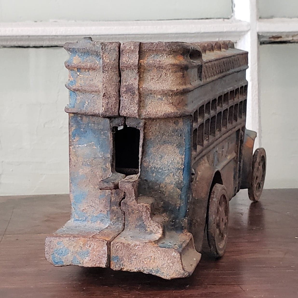 Vintage Cast Iron Rusty Big Blue Hippie Toy Bus / 1960's / School Bus ...