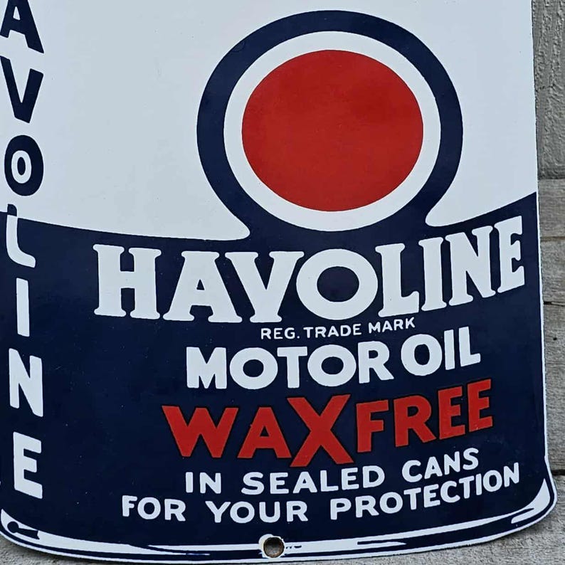 Vintage Havoline Motor Oil Can Double Sided Porcelain Sign • Garage Man ...