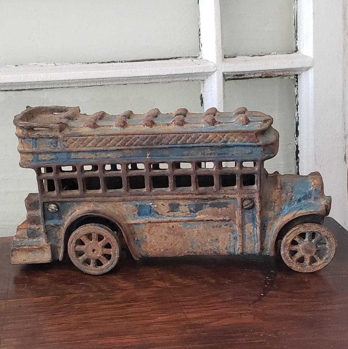 Vintage Cast Iron Rusty Big Blue Hippie Toy Bus / 1960's / - Etsy