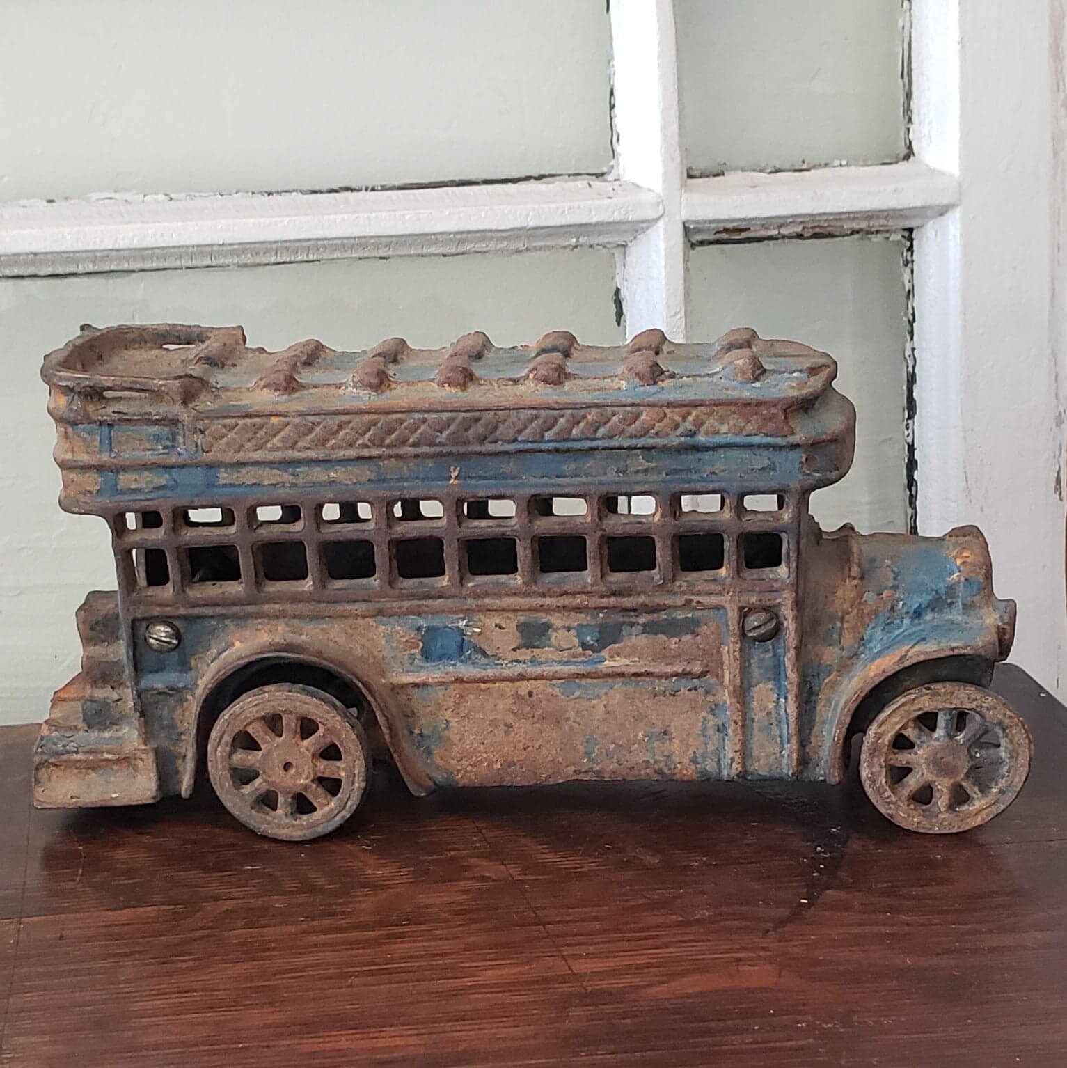 Vintage Cast Iron Rusty Big Blue Hippie Toy Bus / 1960's / School Bus ...