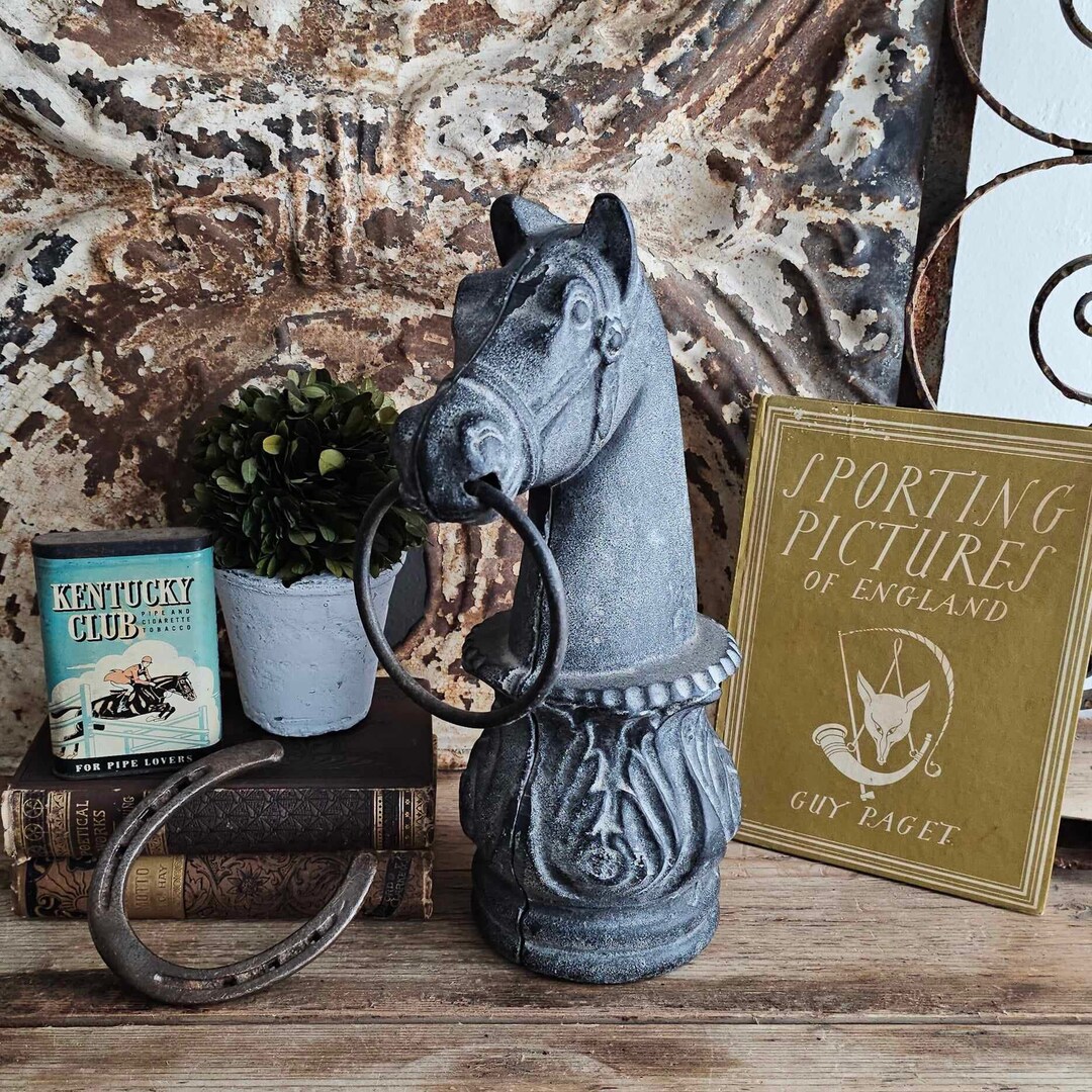 Antique Cast Iron Horse Head Hitching Post Topper Heavy Metal Vintage ...