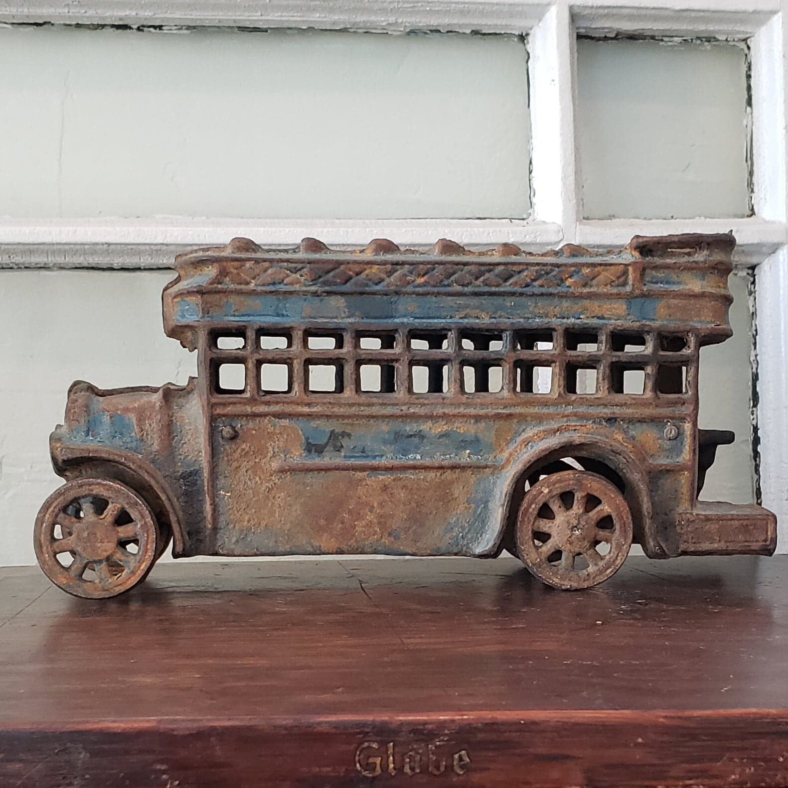 Vintage Cast Iron Rusty Big Blue Hippie Toy Bus / 1960's / School Bus ...