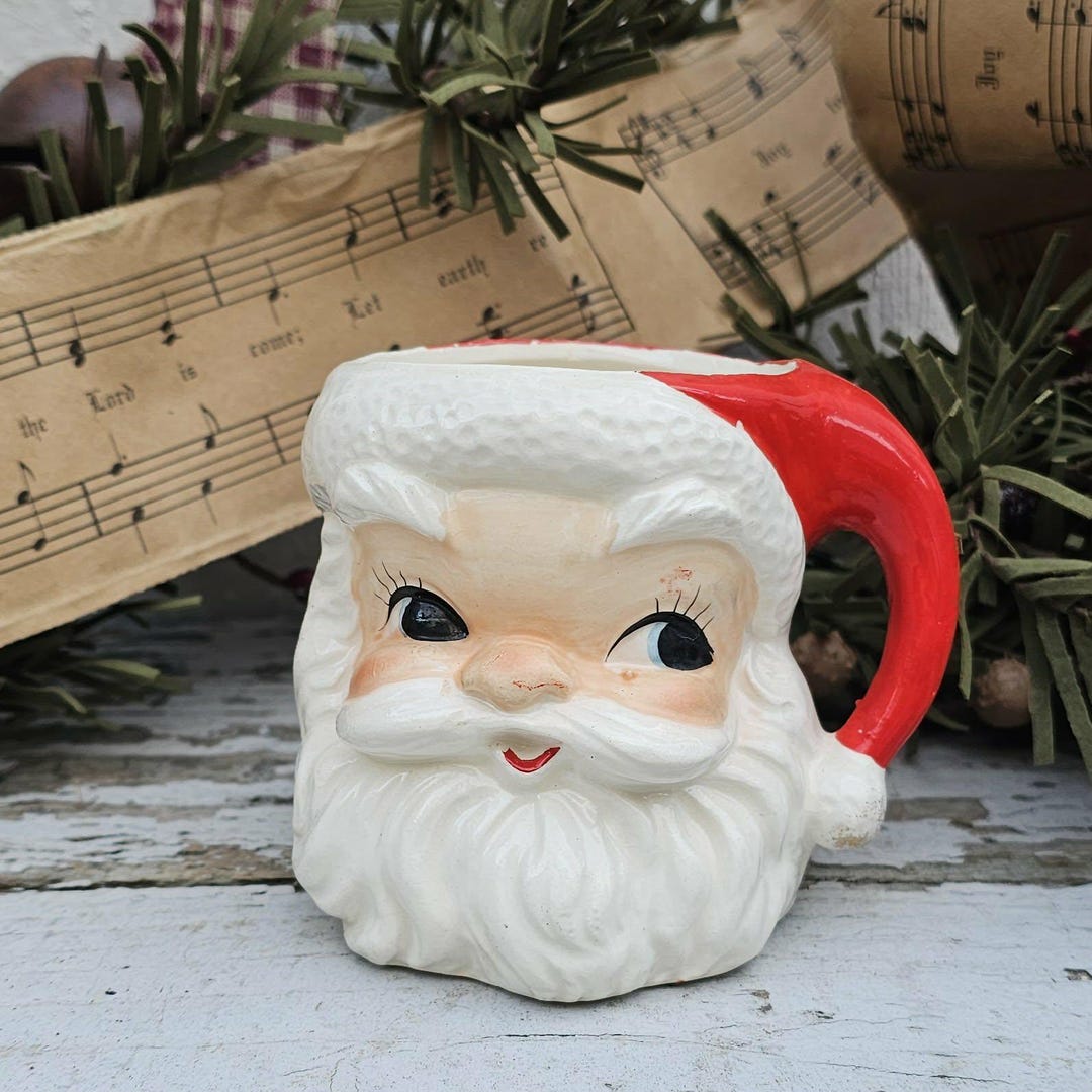 Vintage 1950s Lefton Young Santa Face Mug 868 • MCM Mid Century Japan ...