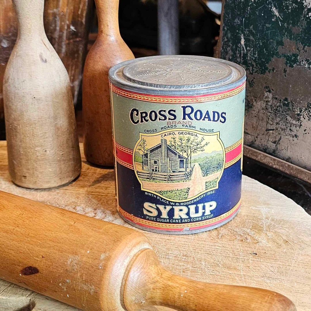Vintage 1920's Cross Roads Empty Syrup Tin Canister Collectible Old Tin ...