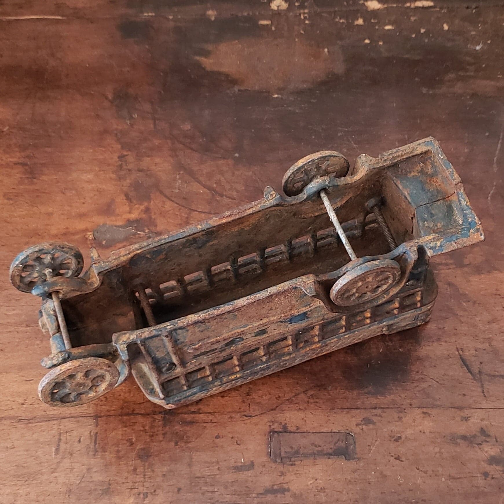 Vintage Cast Iron Rusty Big Blue Hippie Toy Bus / 1960's / School Bus ...