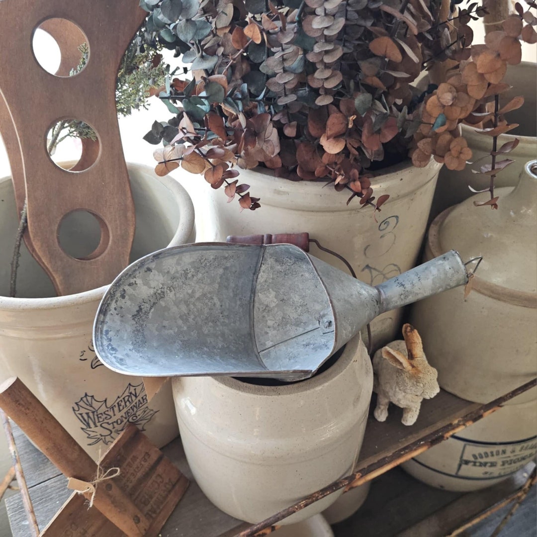 Vintage Galvanized Farmhouse Grain Feed Scoop • Country Cottage Garden ...