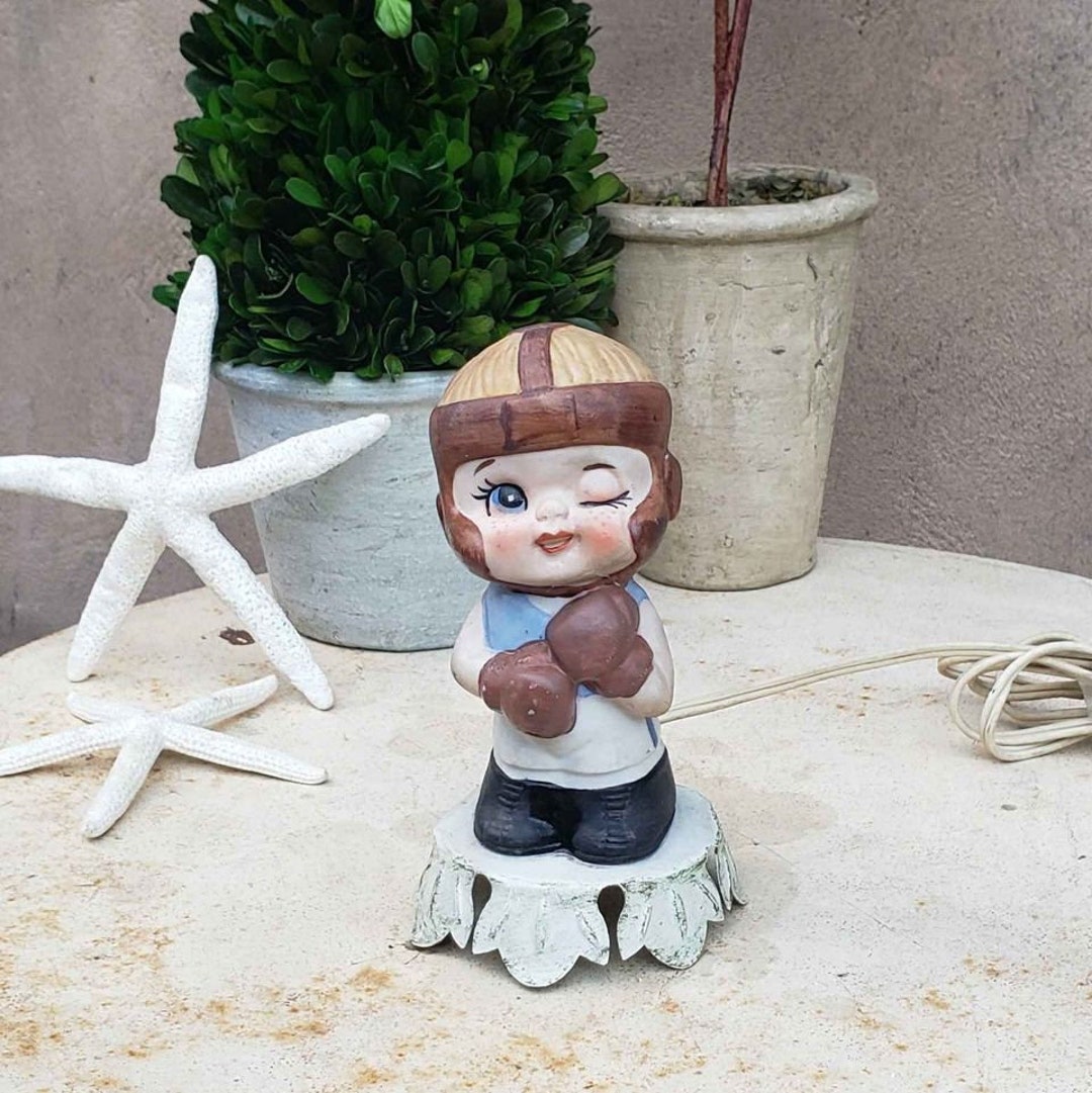 Vintage 1950's Boxer Boy Porcelain Night Light Lamp • Baby Kids Room ...