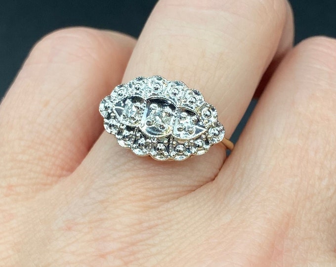 Vintage 3 Diamond Princess Ring in 14k Two Tone Gold / Size 7.5 - Etsy
