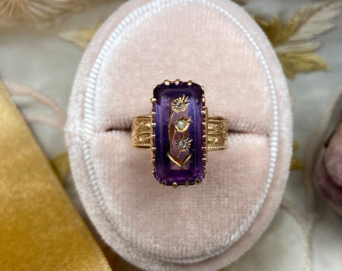Antique Carved Amethyst Ring in 14k Rose Gold / Victorian Rose of ...