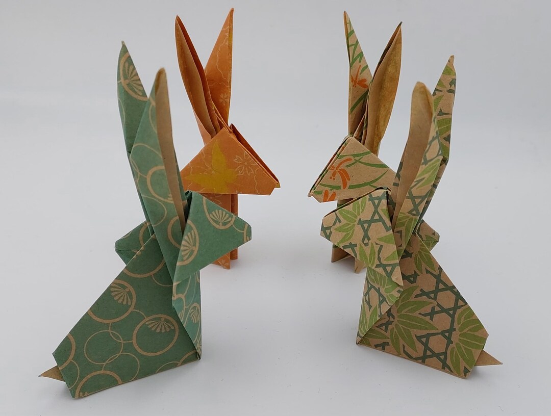 4 Rabbits / Origami / Kraft Pattern / Placeholder / Decoration / Gift ...