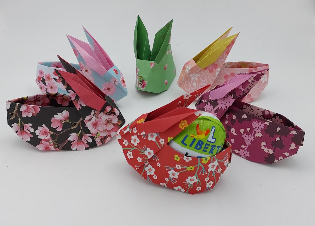 6 Origami Rabbits in a Box / Cherry Blossom Pattern / Decoration / Gift ...