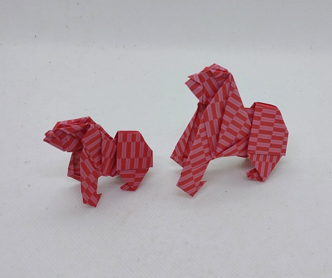 2 Chimpanzees / Mother and Child / Hanayo Pattern / Red Color / Origami ...