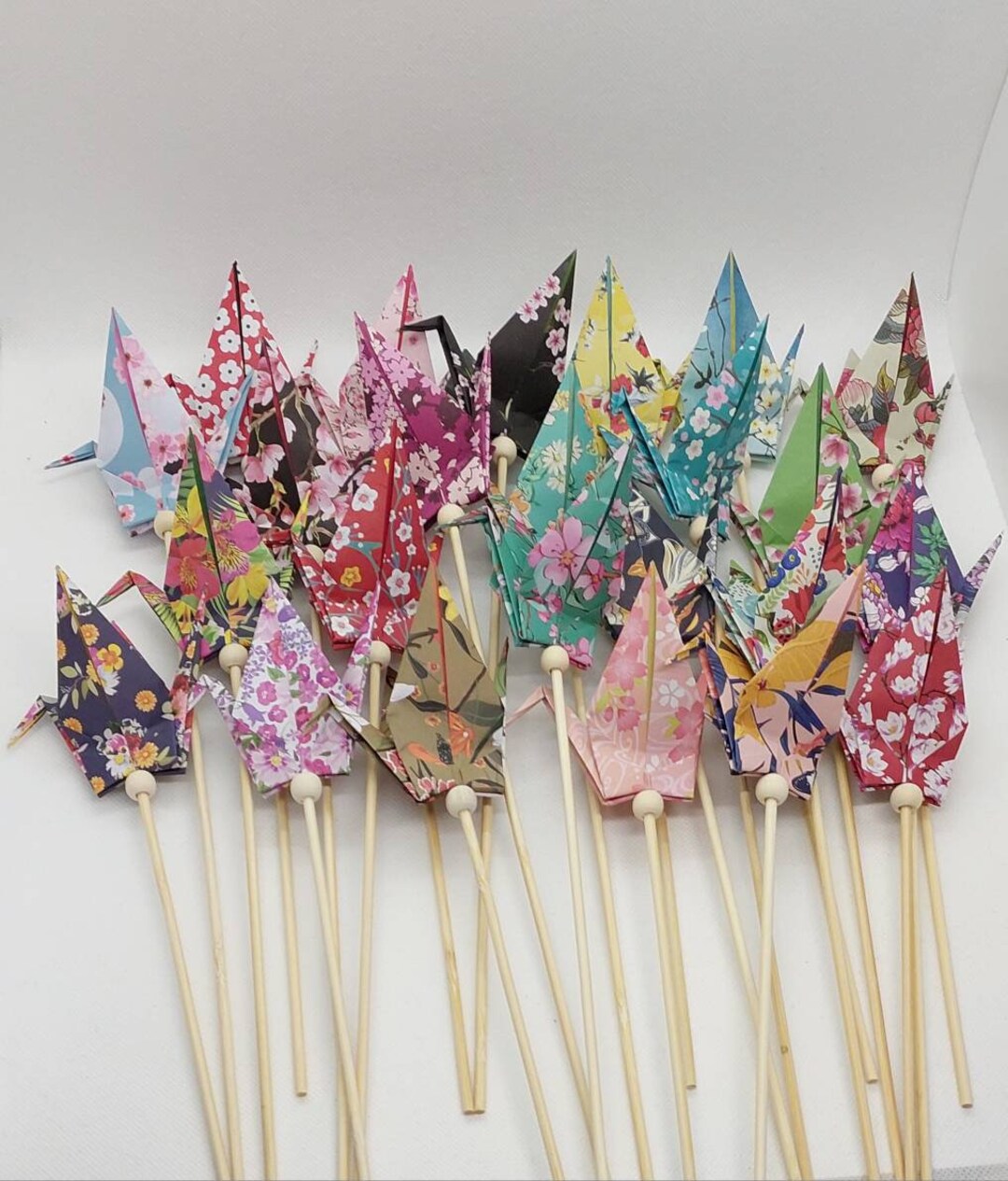 3 Cranes With Wooden Stick / Origami / Floral Pattern / Decoration ...