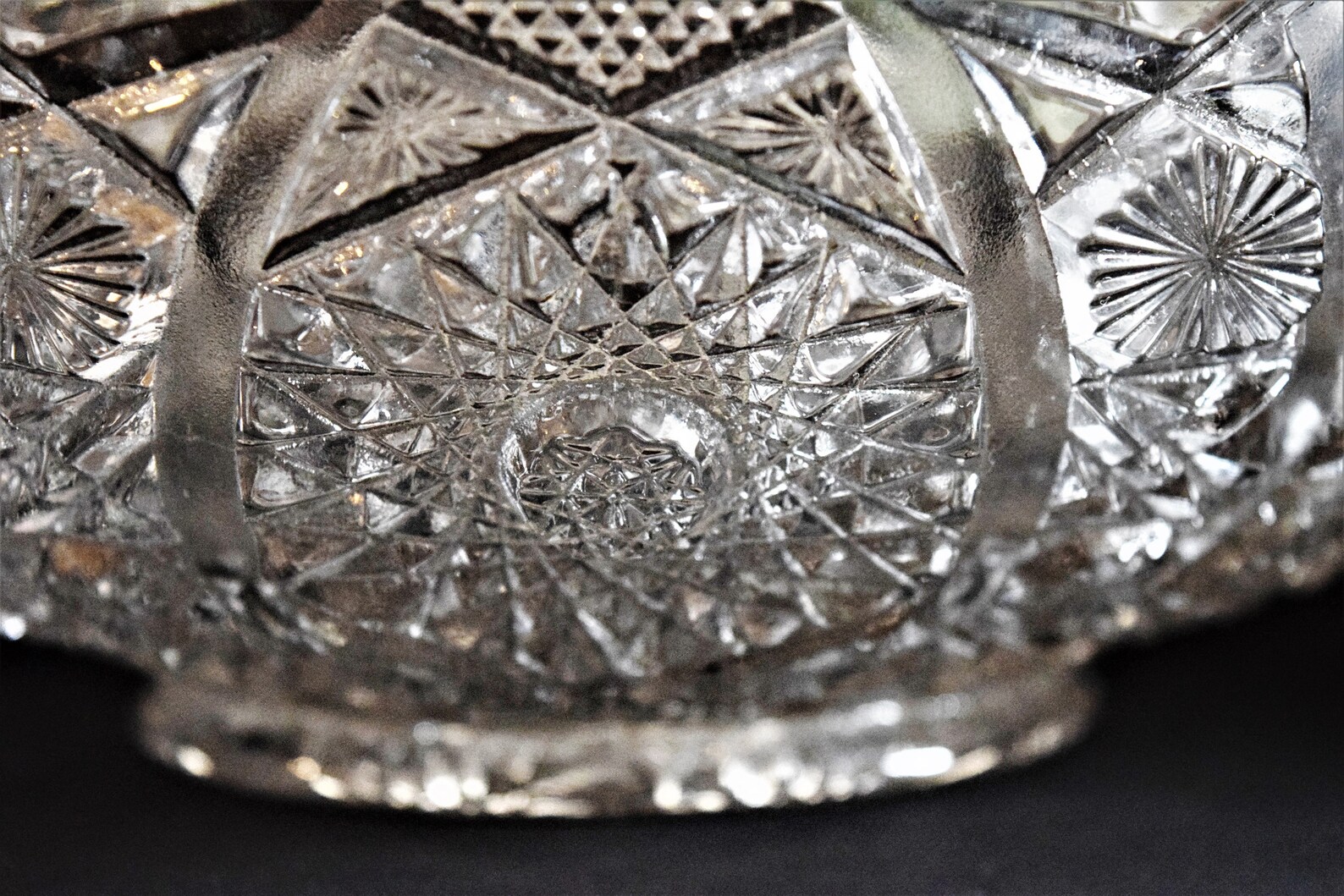 Imperial Crystal Glass Bowl/embossed Symbol-sunburst Pattern-ridged ...